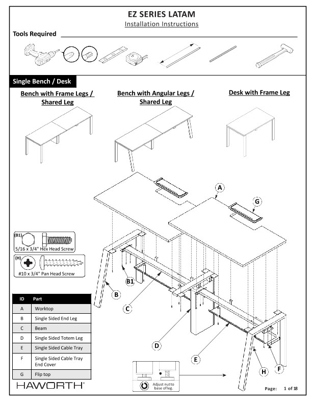 Installation Guide EZ Series | Details Page | Haworth